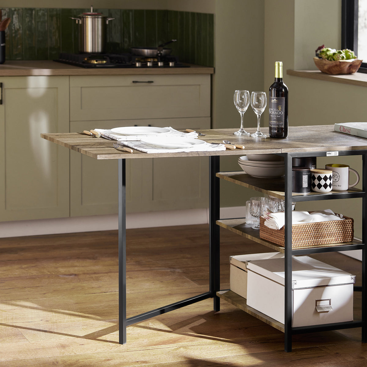 SoBuy FWT62-N Table Pliante avec 2 Abattants et 3 étagères de Rangemen ...