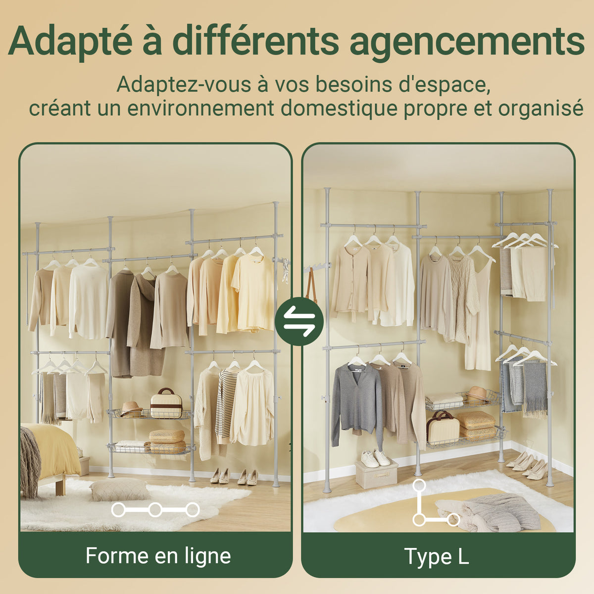 SoBuy KLS04-II-HG Portant à vêtements télescopique solide - Penderie o ...